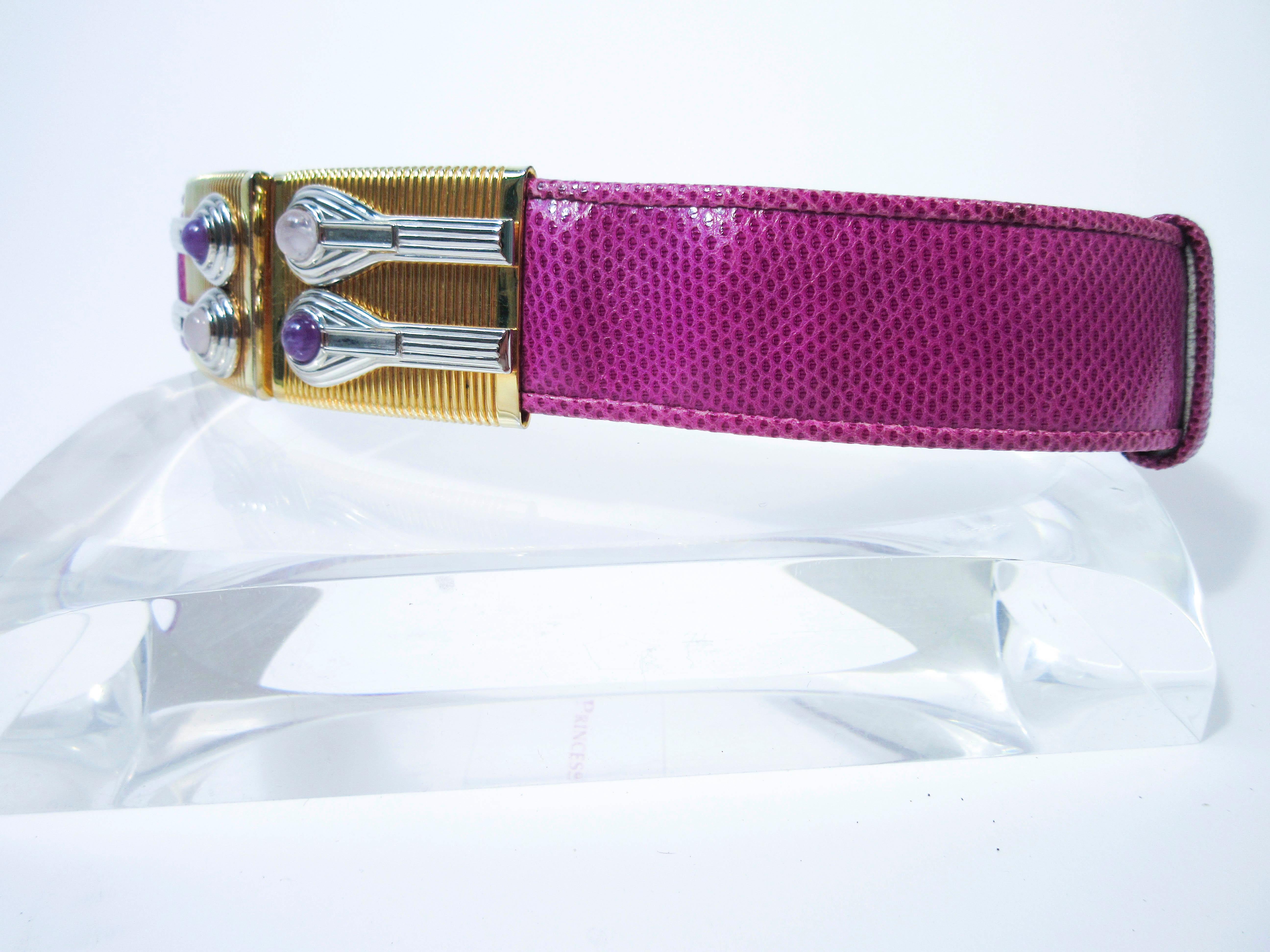JUDITH LEIBER Magenta Lizard Skin Adjustable Belt with Metal Buckle at ...