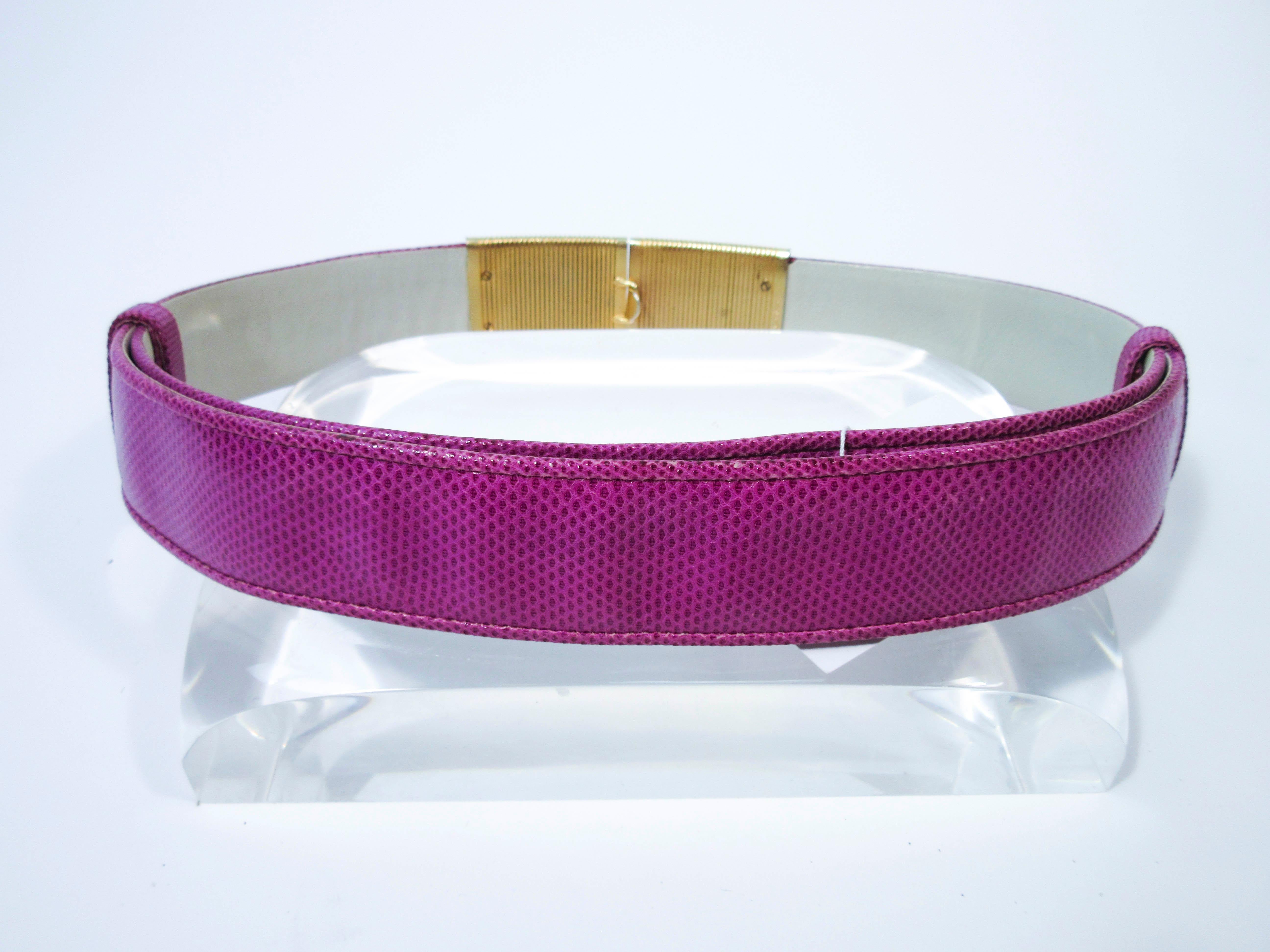 JUDITH LEIBER Magenta Lizard Skin Adjustable Belt with Metal Buckle at ...