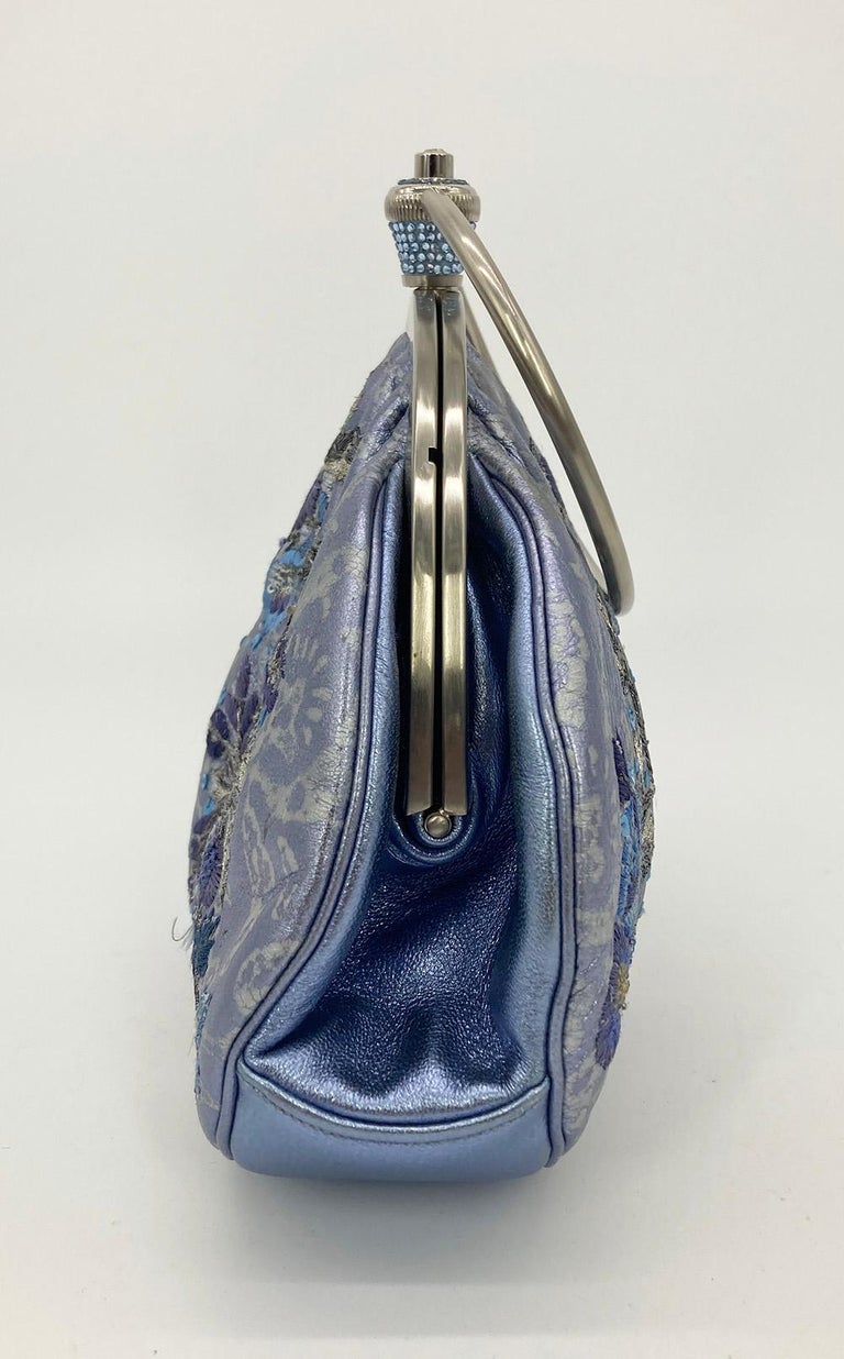 Judith Leiber Metallic Blue Leather Embroidered Hoop Handle Clutch For ...