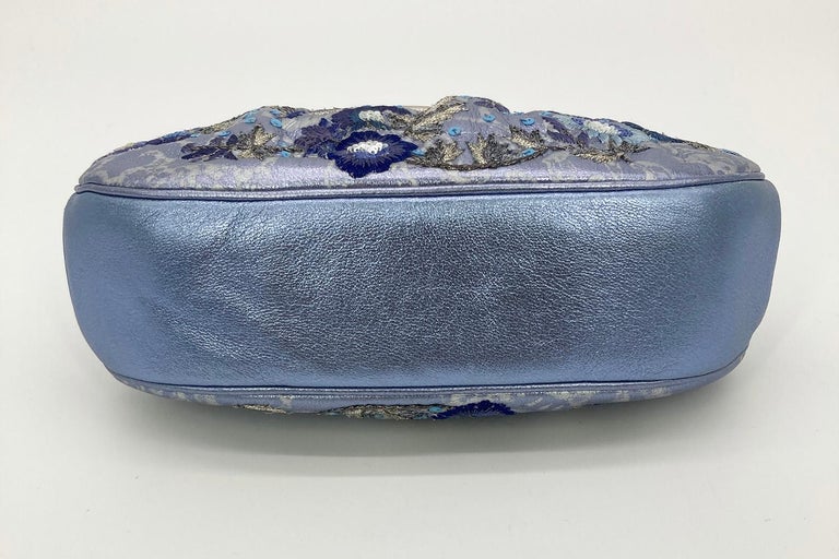 Judith Leiber Metallic Blue Leather Embroidered Hoop Handle Clutch For ...