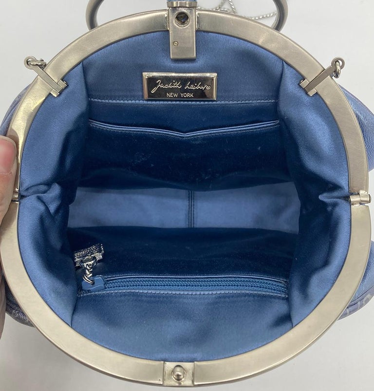 Judith Leiber Metallic Blue Leather Embroidered Hoop Handle Clutch For ...