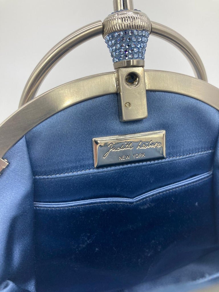 Judith Leiber Metallic Blue Leather Embroidered Hoop Handle Clutch For ...