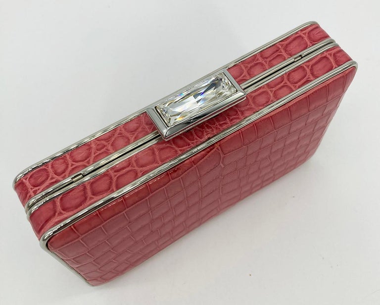 Judith Leiber Pink Alligator Box Clutch For Sale at 1stDibs