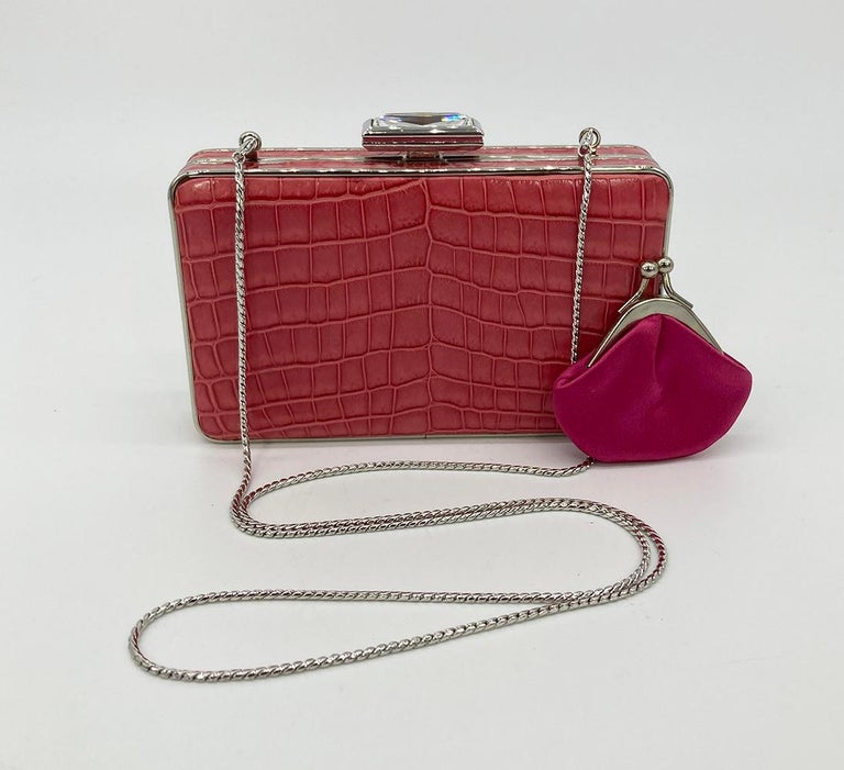 Judith Leiber Pink Alligator Box Clutch For Sale at 1stDibs