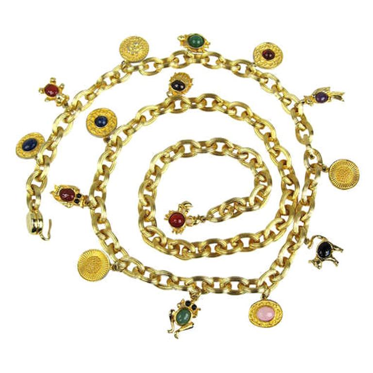 JUDITH LEIBER Semi Precious Stone Charm Belt 1980s For Sale at 1stDibs