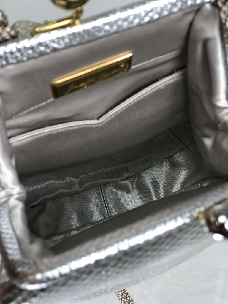 Judith Leiber Silver Karung Leather Gold Clasp Evening Bag at 1stDibs ...