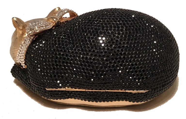 Judith Leiber Swarovski Crystal Black and Gold Cat Minaudiere For Sale ...