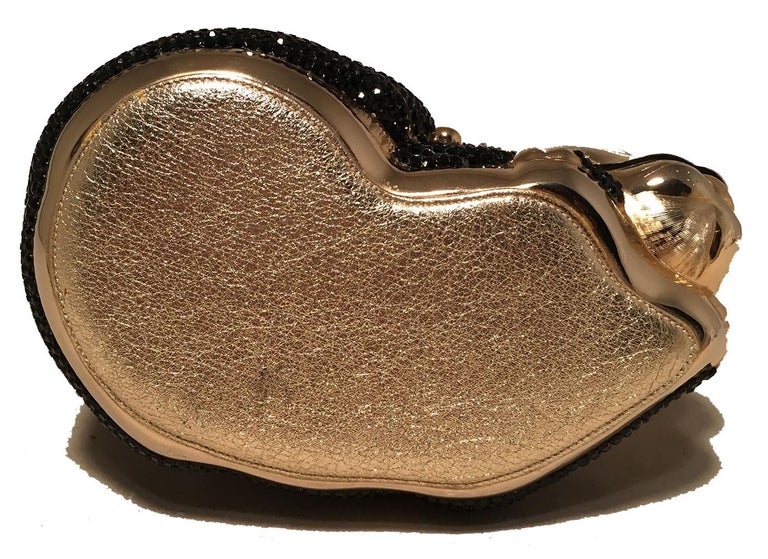 Judith Leiber Swarovski Crystal Black and Gold Cat Minaudiere For Sale ...