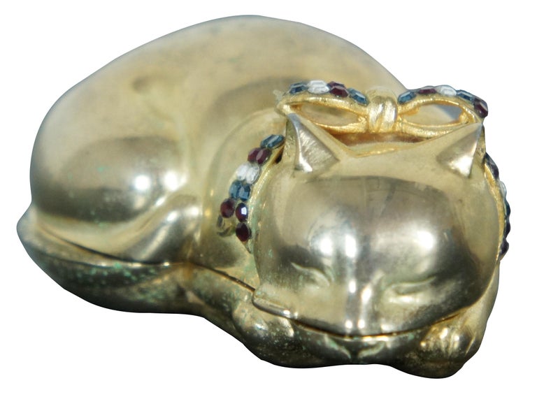 Judith Leiber Swarovski Crystal Gold Sleeping Cat Trinket Keepsake Pill ...