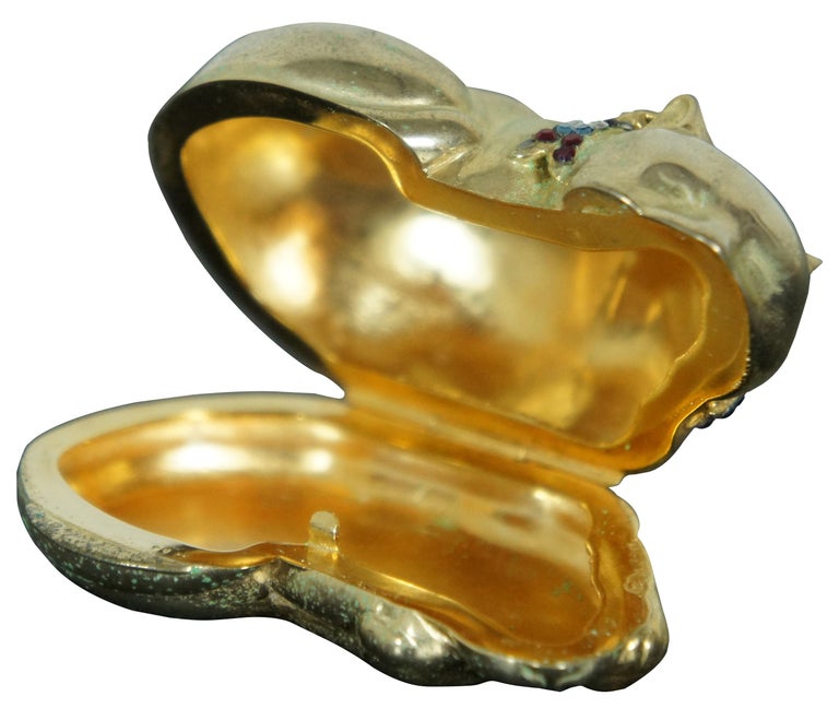 Judith Leiber Swarovski Crystal Gold Sleeping Cat Trinket Keepsake Pill ...