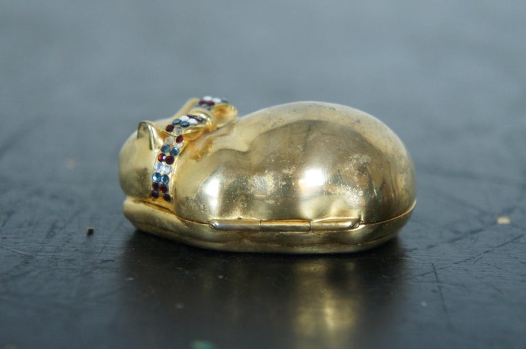 Judith Leiber Swarovski Crystal Gold Sleeping Cat Trinket Keepsake Pill ...