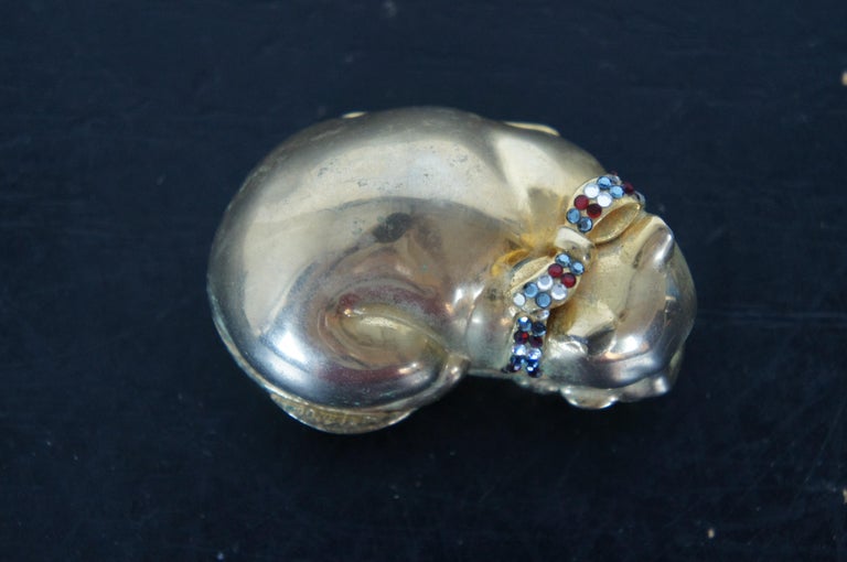 Judith Leiber Swarovski Crystal Gold Sleeping Cat Trinket Keepsake Pill ...