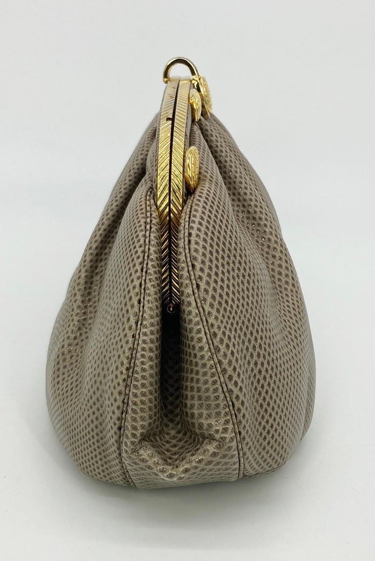 Judith Leiber Tan Lizard Gold Turtle Charm Clutch For Sale at 1stDibs