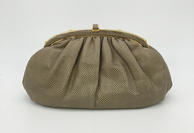 Judith Leiber Tan Lizard Gold Turtle Charm Clutch For Sale at 1stDibs