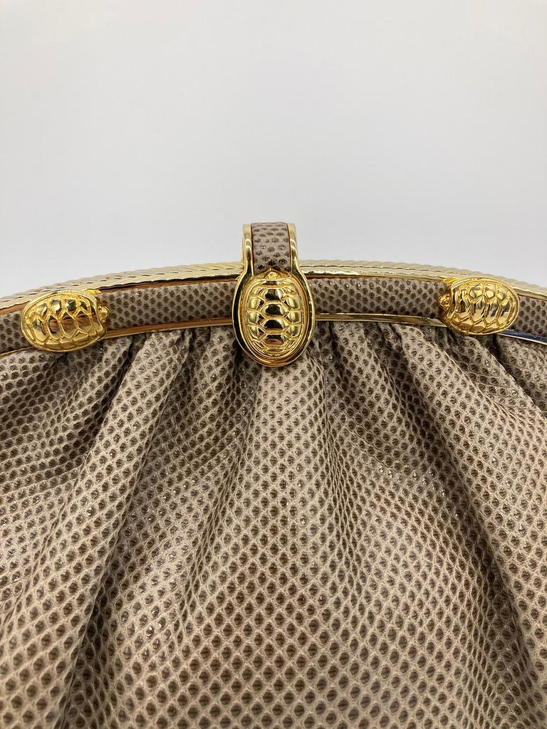 Judith Leiber Tan Lizard Gold Turtle Charm Clutch For Sale at 1stDibs