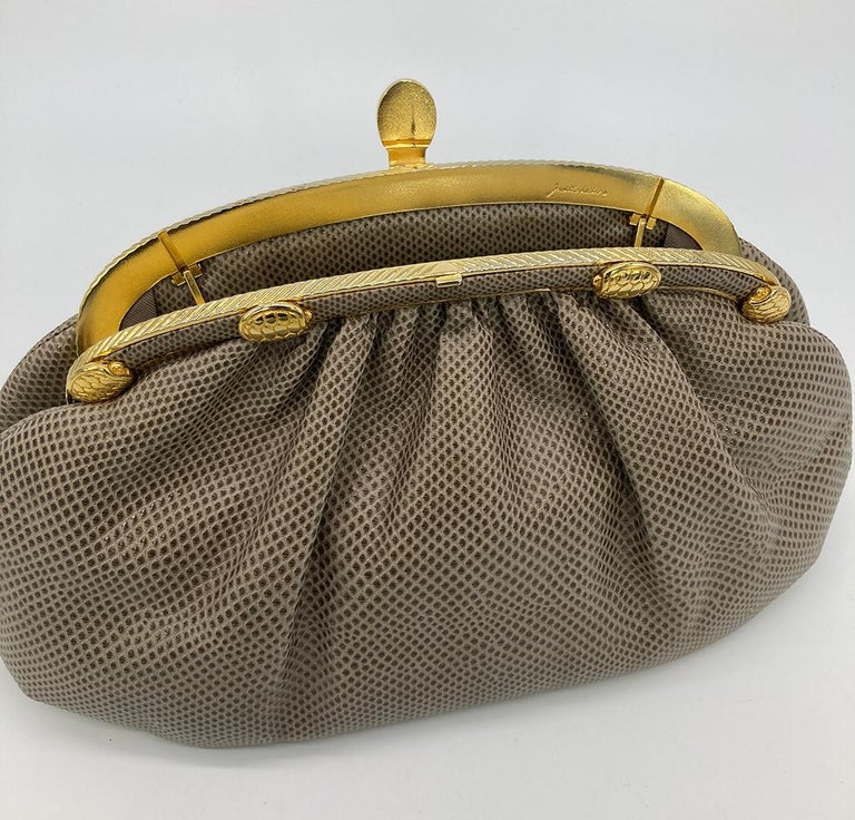 Judith Leiber Tan Lizard Gold Turtle Charm Clutch For Sale at 1stDibs