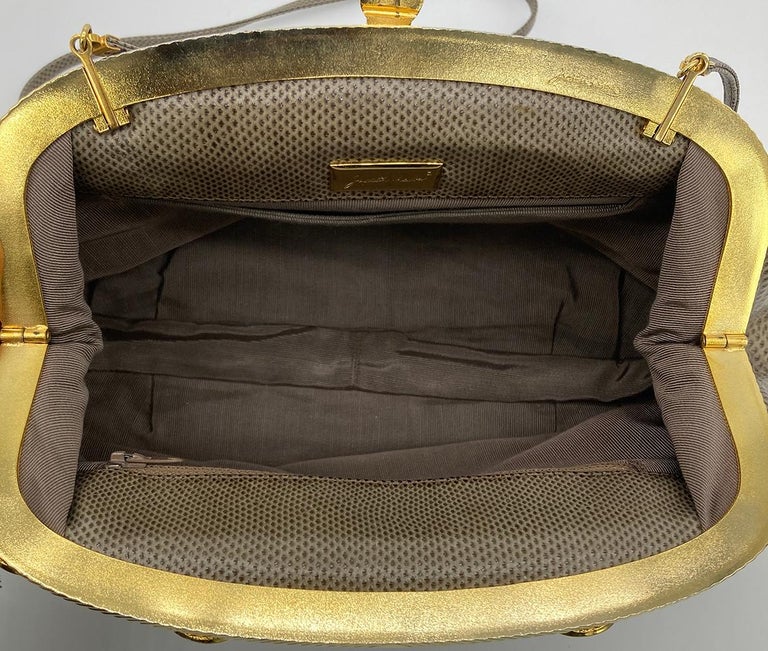 Judith Leiber Tan Lizard Gold Turtle Charm Clutch For Sale at 1stDibs