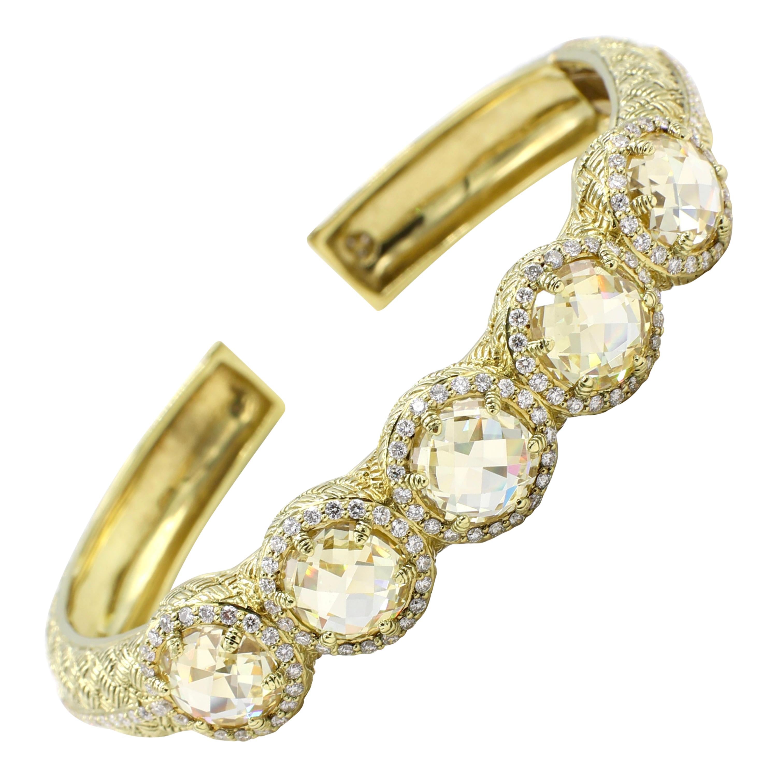 Judith Ripka Diamond Gold Bangle Bracelet For Sale at 1stDibs