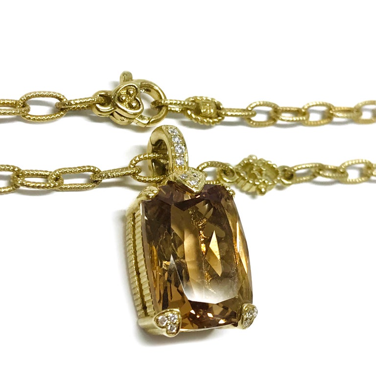 Judith Ripka 18 Karat Diamond Citrine Necklace Pendant For Sale at 1stDibs