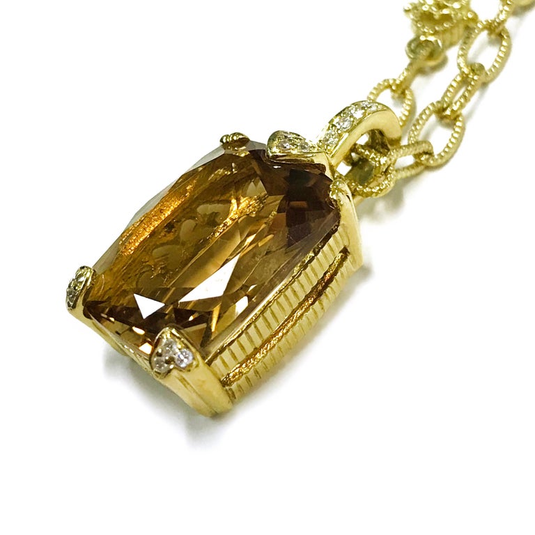 Judith Ripka 18 Karat Diamond Citrine Necklace Pendant For Sale at 1stDibs