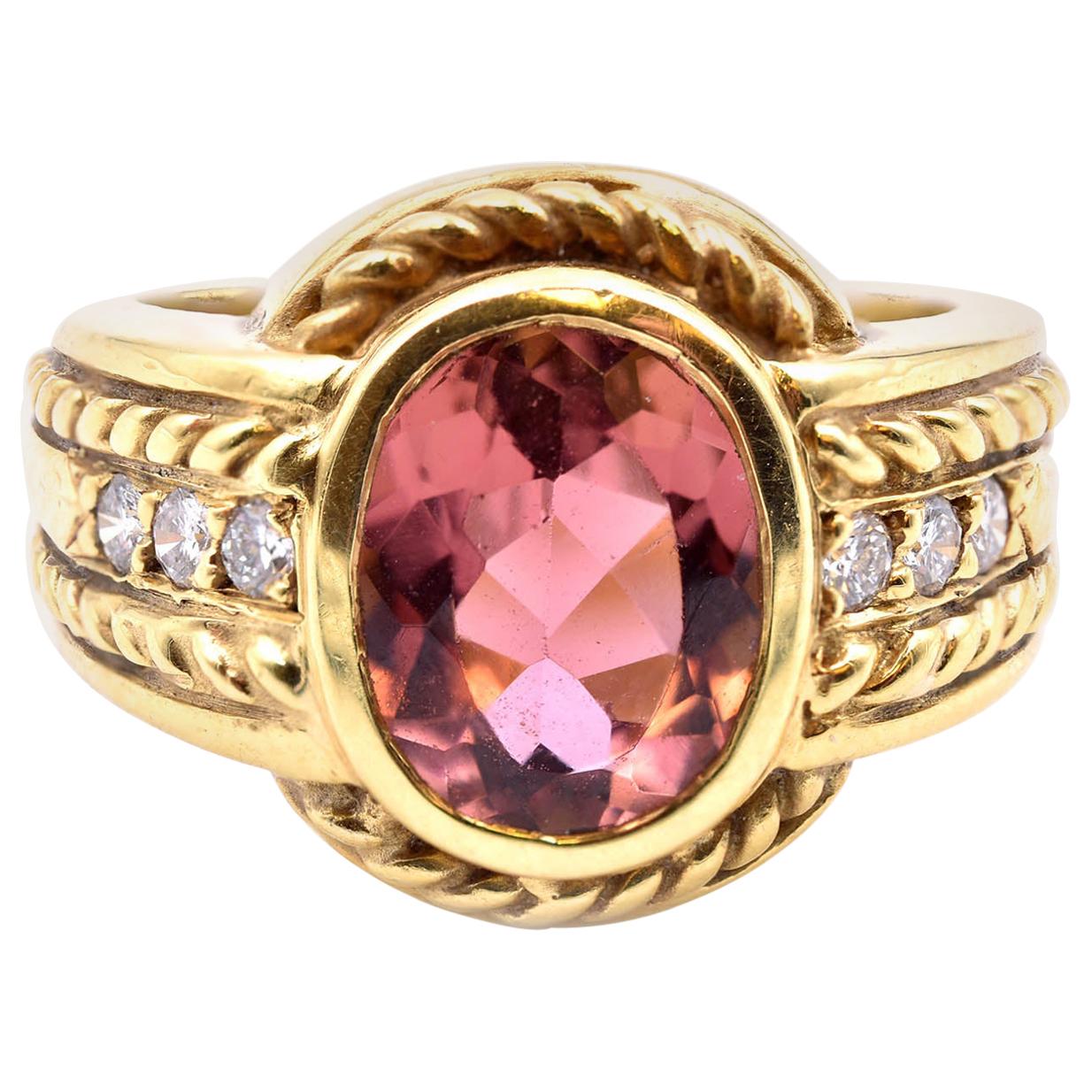 Judith Ripka 18 Karat Yellow Gold, 2.0ct Pink Tourmaline and 0.12ct ...