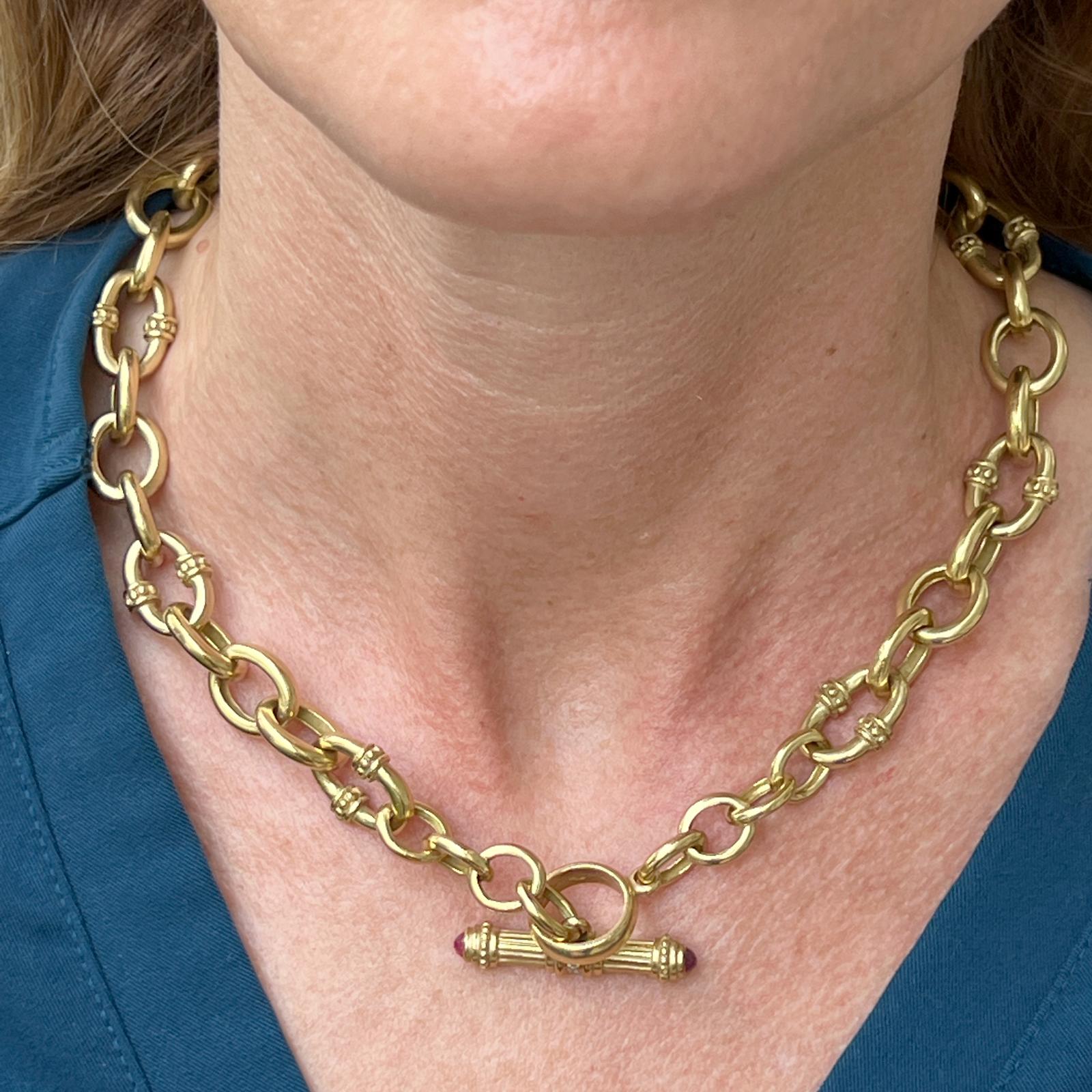 Judith Ripka 18 Karat Yellow Gold Oval Link Diamond Ruby Toggle Clasp ...