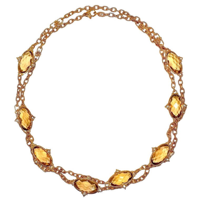 Judith Ripka Collier en or rose 18 carats, quartz fum et diamants En ...