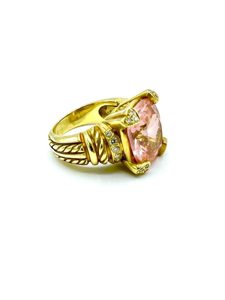 Judith Ripka 6.89 Carat Pink Quartz and Diamond Yellow Gold Cocktail ...