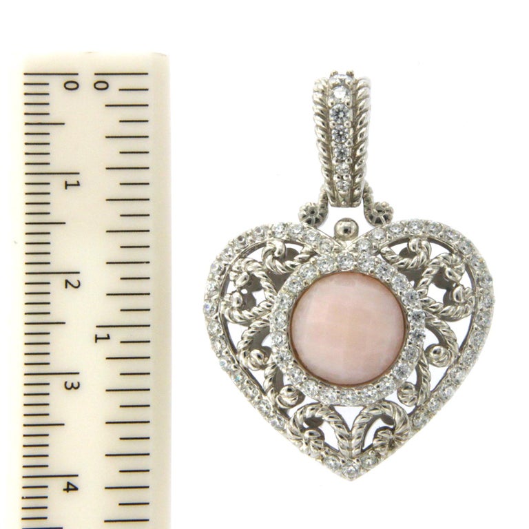 Judith Ripka 925 Sterling Silver Cz and Pink Agate Heart Pendant Charm ...