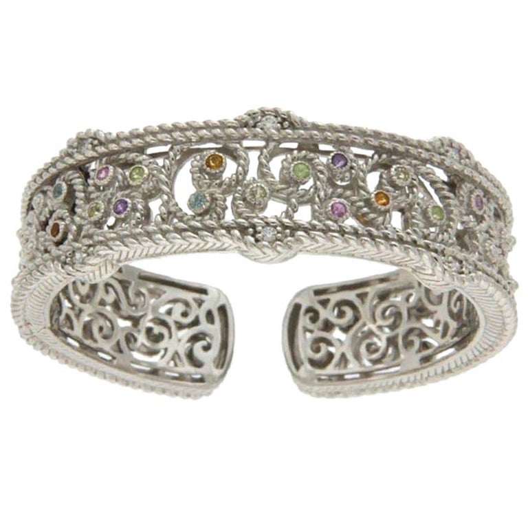 Judith Ripka 925 Sterling Silver Multi-Color Stones Bangle Bracelet at ...
