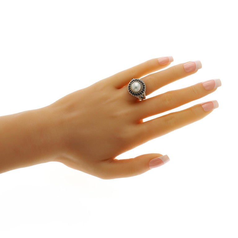 Judith Ripka 925 Sterling Silver Sapphire and Pearl Ring at 1stDibs
