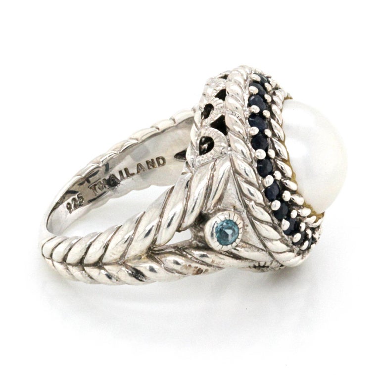 Judith Ripka 925 Sterling Silver Sapphire and Pearl Ring at 1stDibs