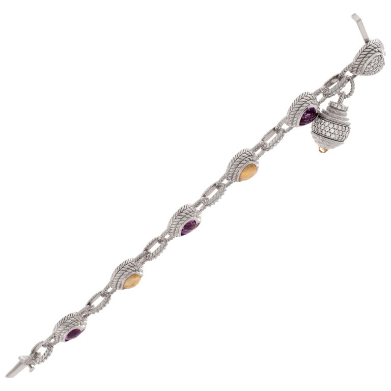 Judith Ripka Bracelet with Amethyst and Quartz Hearts in Sterling ...