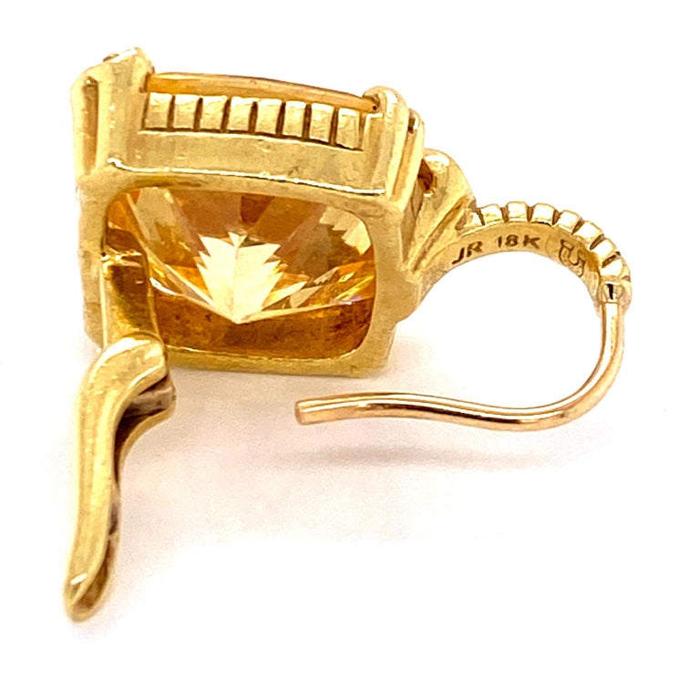 Judith Ripka Cushion Cut Citrine Diamond 18 Karat Yellow Gold Drop ...