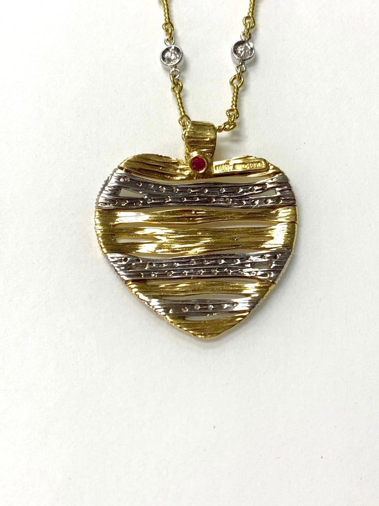 Roberto Coin Diamond Heart Necklace with Diamond Chain in 18 Karat ...