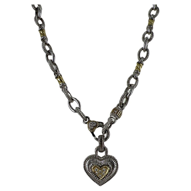 Judith Ripka Diamond Heart Pendant Necklace 18K Yellow Gold Sterling ...