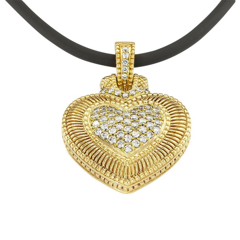 Judith Ripka Diamond Yellow Gold Heart Shaped Enhancer Pendant at 1stDibs