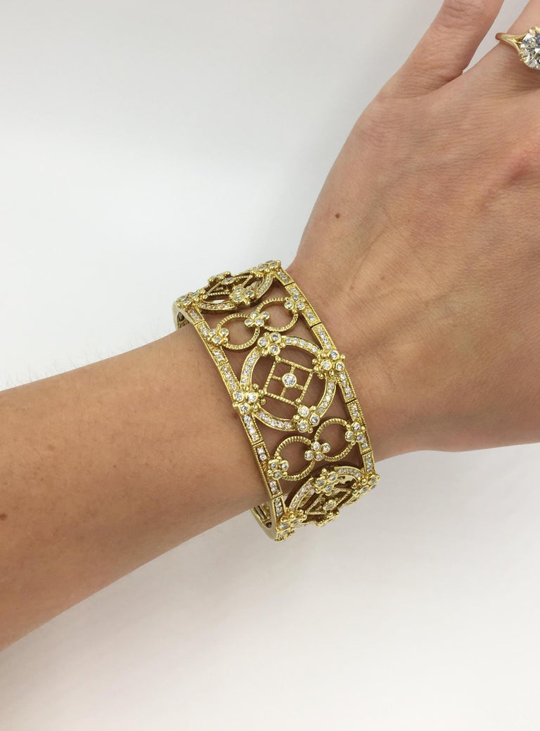 Judith Ripka Garland 18 Karat Yellow Gold Diamond Cuff Bracelet at ...
