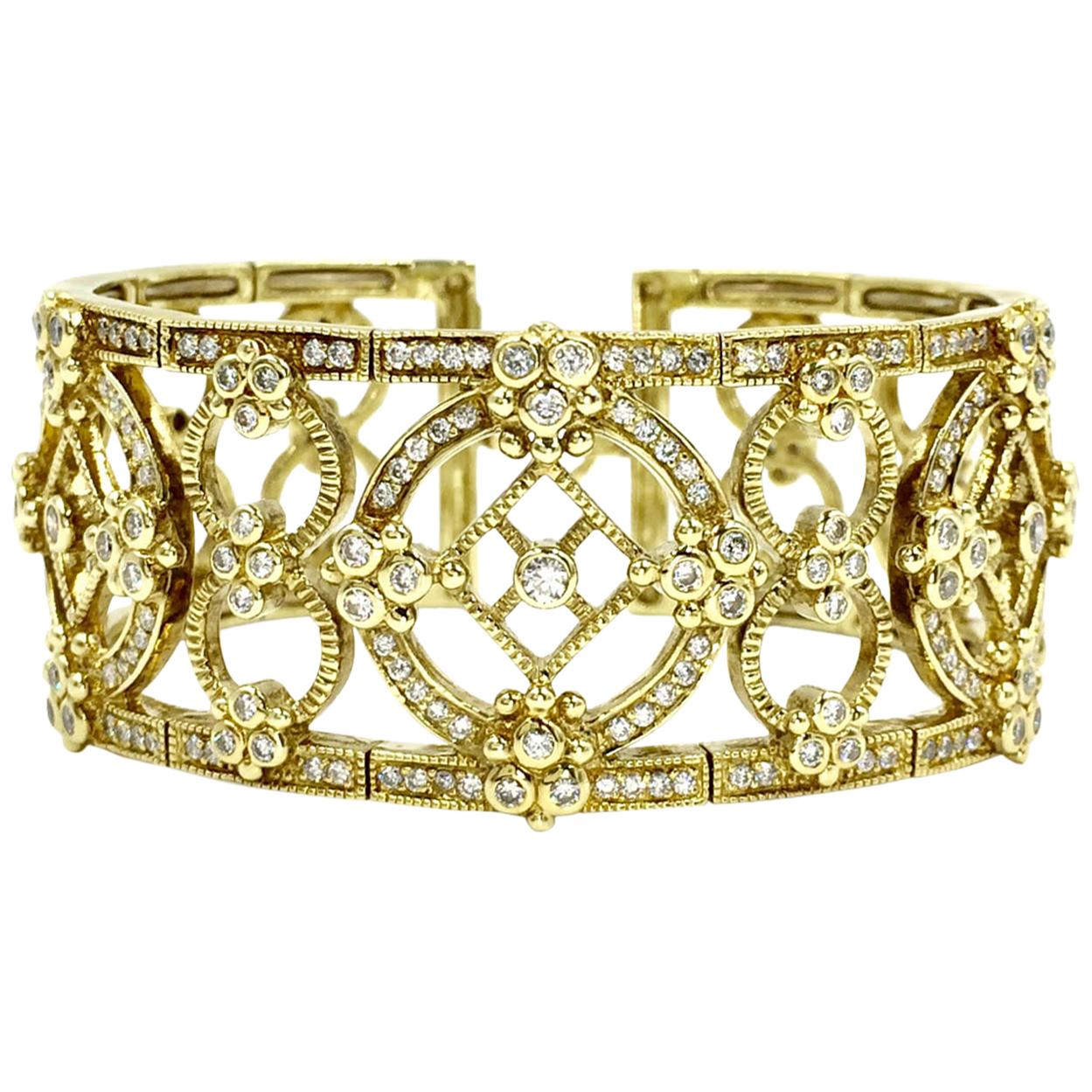 Judith Ripka Garland 18 Karat Yellow Gold Diamond Cuff Bracelet at ...