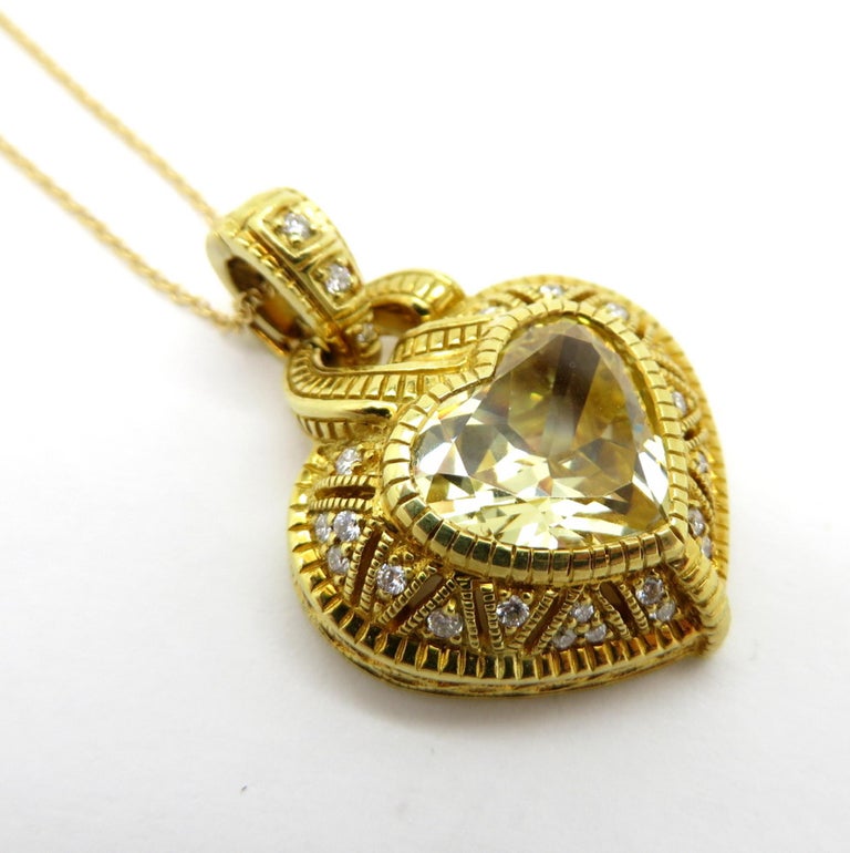 Judith Ripka Heart Shaped Canary Yellow Crystal and Diamond Necklace ...