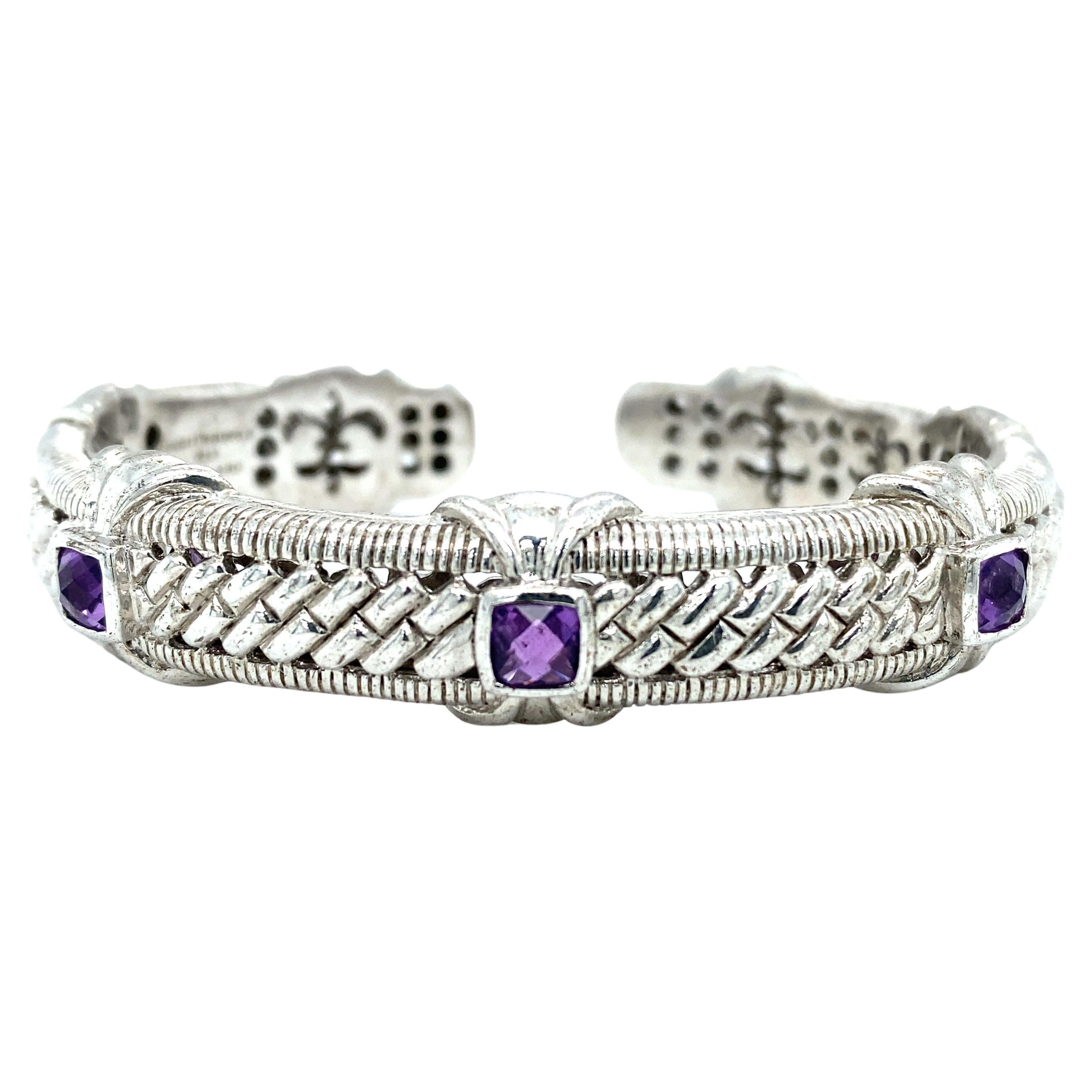Judith Ripka Hinged Cuff with Amethysts in Sterling Silver For Sale at ...