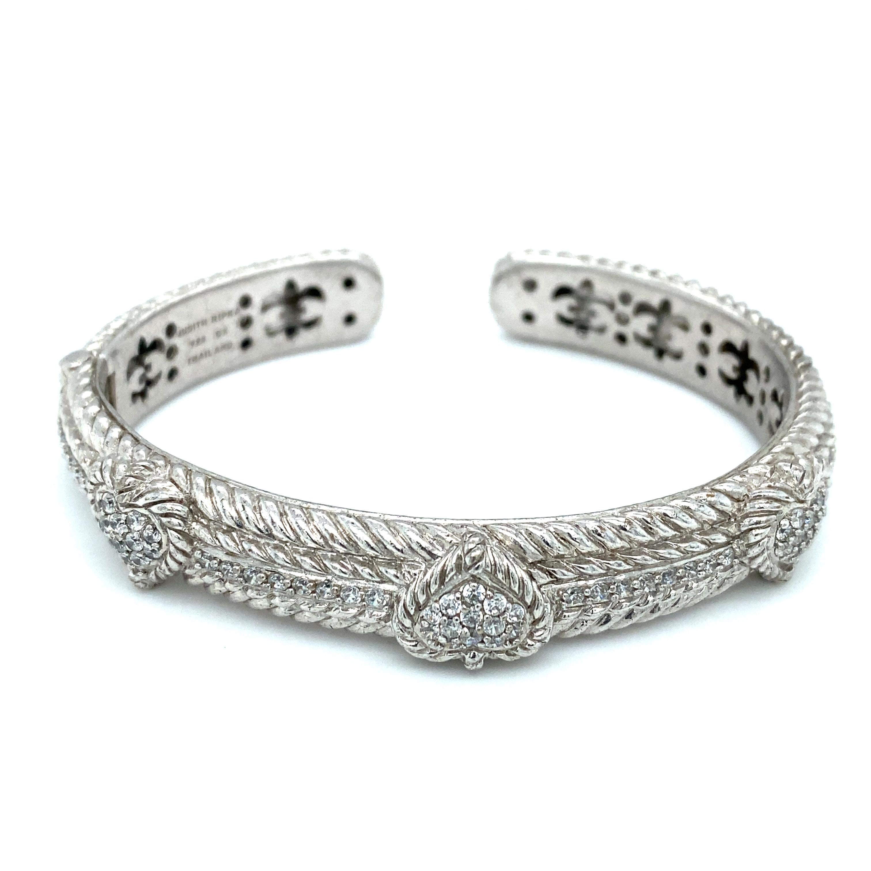 Judith Ripka Hinged Heart Cuff Bracelet with Cubic Zirconia in Sterling ...