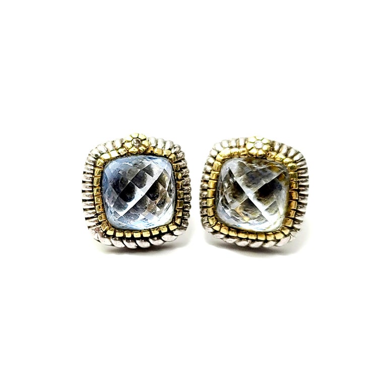 Judith Ripka JR Two Sterling Silver 18 Karat Gold Blue Quartz Diamond ...