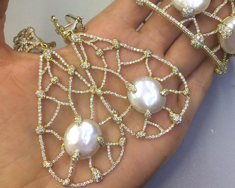 Judith Ripka Pearl Diamond Drop Earrings For Sale at 1stDibs