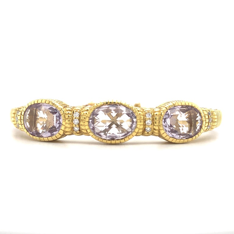 Judith Ripka Pink Quartz Hinged Cuff Bracelet in 18 Karat Yellow Gold ...