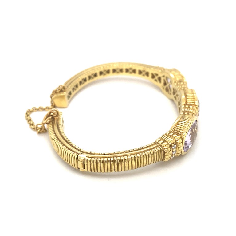 Judith Ripka Pink Quartz Hinged Cuff Bracelet in 18 Karat Yellow Gold ...
