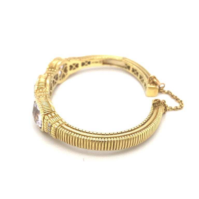 Judith Ripka Pink Quartz Hinged Cuff Bracelet in 18 Karat Yellow Gold ...