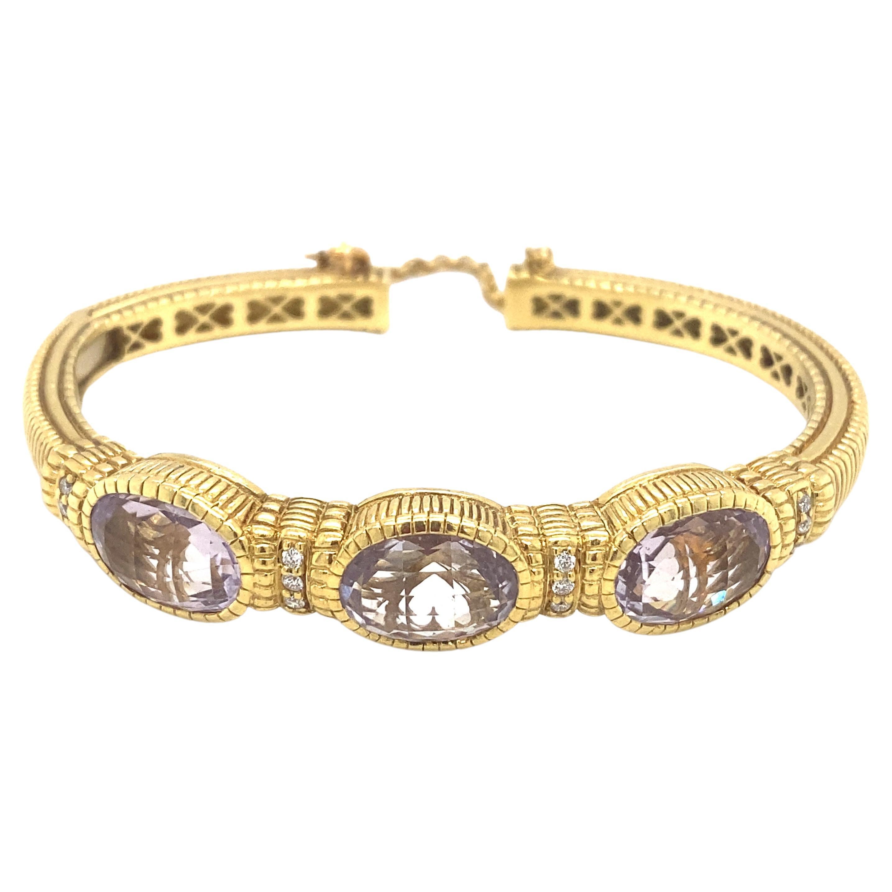 Judith Ripka Emerald Diamond Gold Cuff Bracelet at 1stDibs