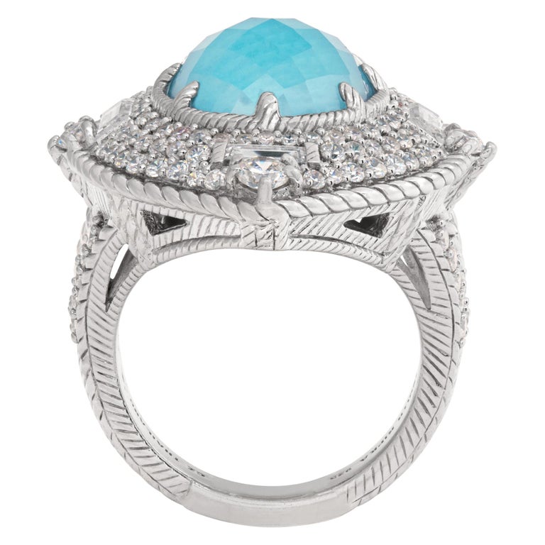 Judith Ripka Ring with Faceted Blue Topaz and cz White Stones in ...