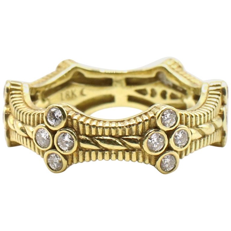 Judith Ripka Romance 18 Karat Yellow Gold and Diamond Band Ring at 1stDibs